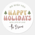 Happy Holidays Groovy Retro Christmas Gift Classic Round Sticker | Zazzle