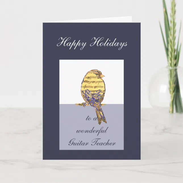 Happy Holidays Guitar Teacher Music Note Bird Holiday Card | Zazzle