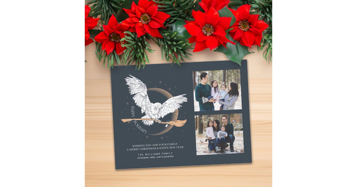Happy Holidays Hedwig Delivery | Family Photo Holiday Postcard | Zazzle