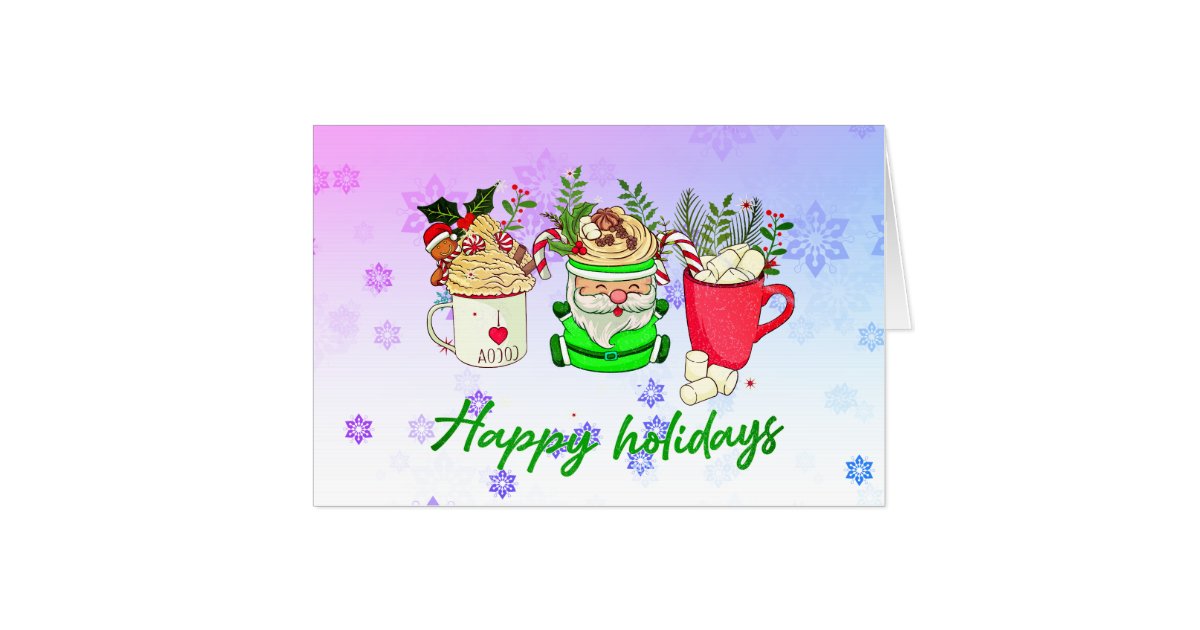 Happy Holidays Hot Cocoa Christmas Santa Cup Snowf Card | Zazzle