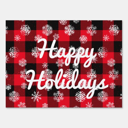 Happy Holidays l Snowflakes Red Buffalo Plaid Sign | Zazzle