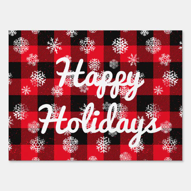 Happy Holidays l Snowflakes Red Buffalo Plaid Sign | Zazzle