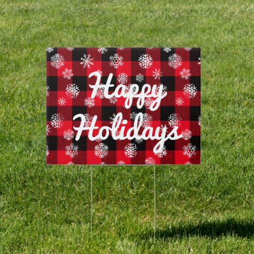 Happy Holidays l Snowflakes Red Buffalo Plaid Sign | Zazzle