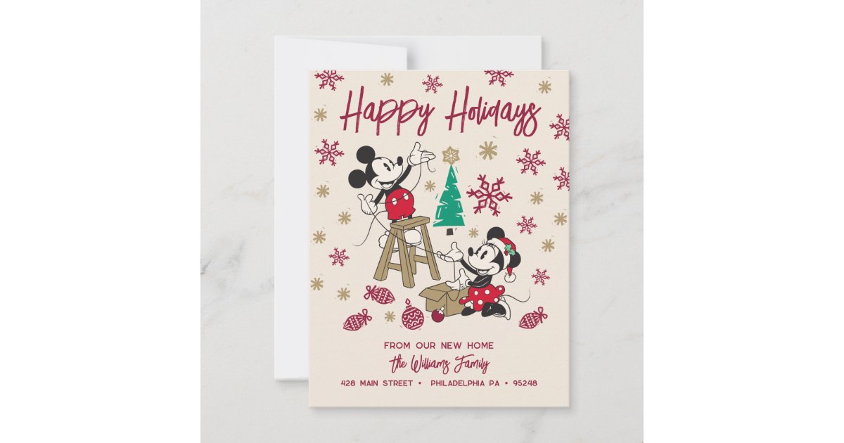 Happy Holidays Mickey & Minnie | New Address Holiday Card | Zazzle