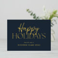 Happy Holidays Modern Blue Gold Script Business Foil Holiday Card | Zazzle
