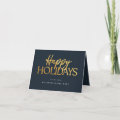 Happy Holidays Modern Blue Gold Script Business Holiday Card | Zazzle