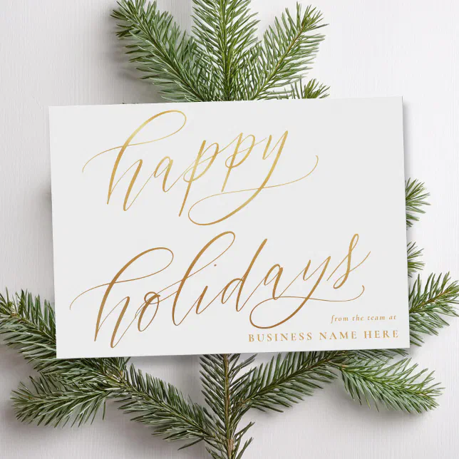 Happy Holidays Modern Elegant Gold Script Business Holiday Card | Zazzle