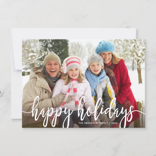 Happy Holidays Modern Handwritten Script Photo Holiday Card | Zazzle