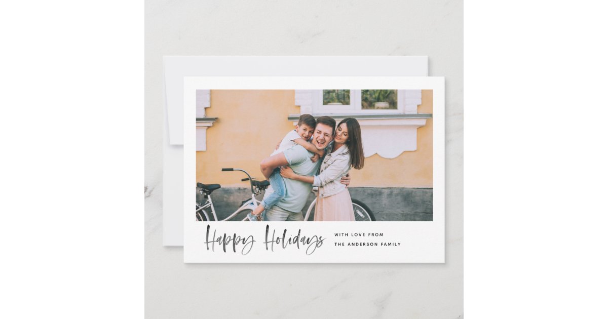 Happy Holidays Modern Script Minimal Photo Holiday Card | Zazzle.com