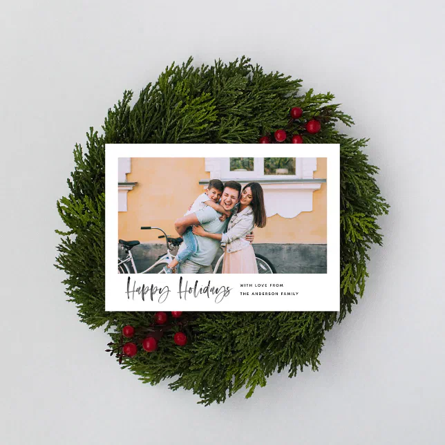 Happy Holidays Modern Script Minimal Photo Holiday Card | Zazzle