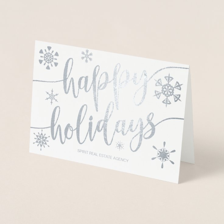 Happy Holidays Modern Script Snowflake S Corporate Foil Card | Zazzle