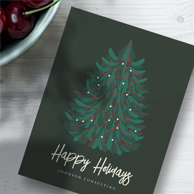 Happy Holidays Modern Simple Christmas Tree Holiday Card | Zazzle