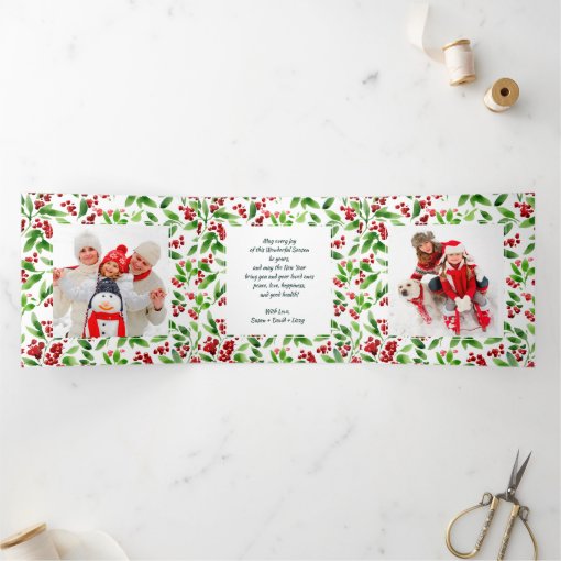 Happy Holidays. Multi Photo Tri-Fold Holiday Card | Zazzle