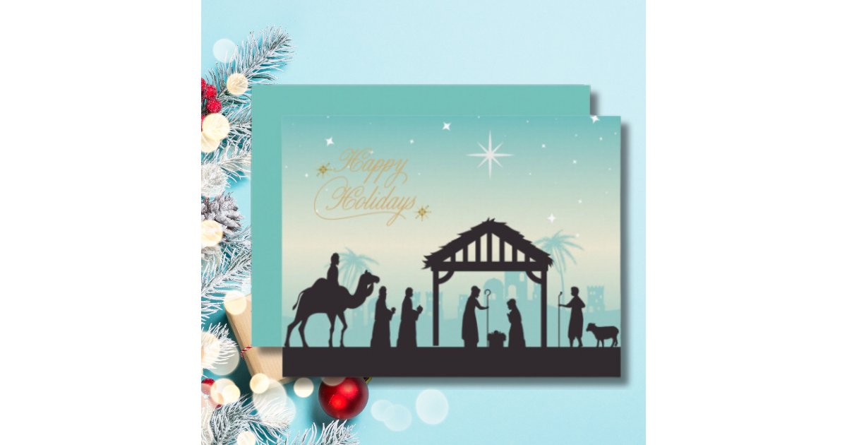 Happy Holidays Nativity Manger Scene Note Card | Zazzle