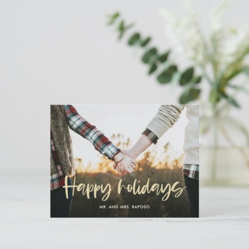 Happy Holidays Neutral Christmas Photo Couples Holiday Postcard | Zazzle