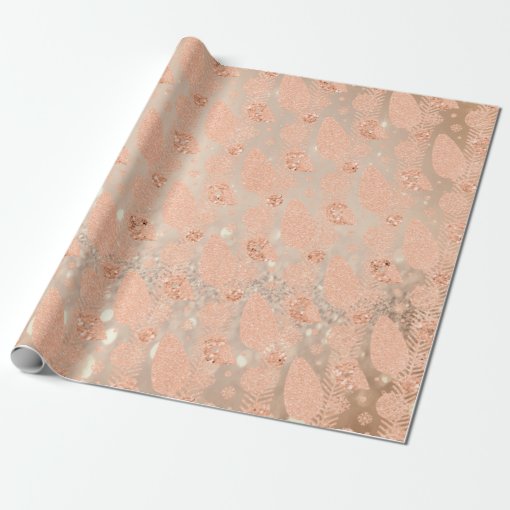 Happy Holidays Peach Rose Gold Glitter Christmas Wrapping Paper | Zazzle