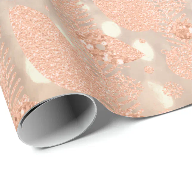 Happy Holidays Peach Rose Gold Glitter Christmas Wrapping Paper | Zazzle