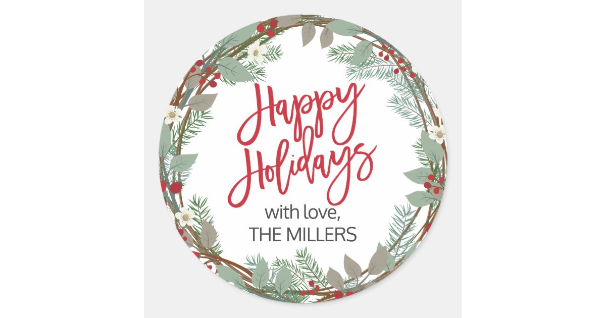 Happy Holidays Personalized Round Gift Stickers | Zazzle