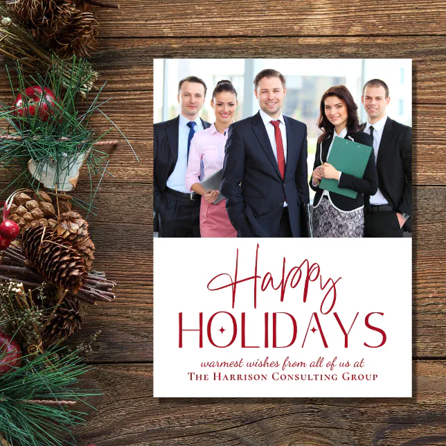 Happy Holidays Photo Logo Corporate Christmas Holiday Postcard | Zazzle