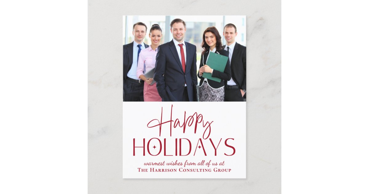 Happy Holidays Photo Logo Corporate Christmas Holiday Postcard | Zazzle
