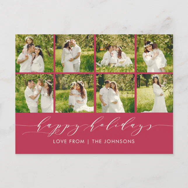 Happy Holidays Red Modern Elegant Photo Collage Holiday Postcard | Zazzle