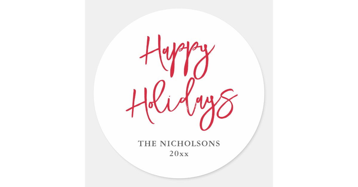 Happy Holidays Red Script Modern Classic Round Sticker | Zazzle
