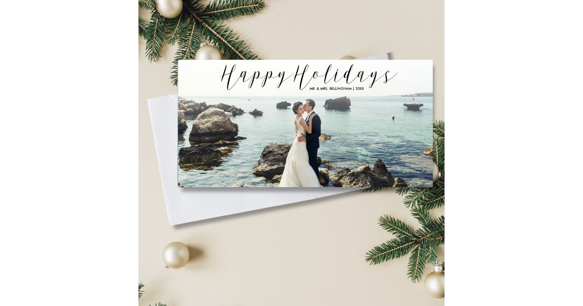 Happy Holidays Script Calligraphy Christmas Photo Holiday Card | Zazzle