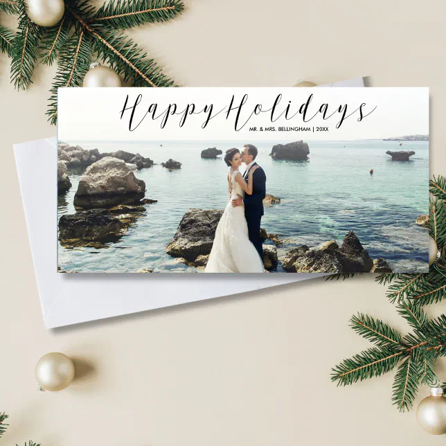 Happy Holidays Script Calligraphy Christmas Photo Holiday Card | Zazzle