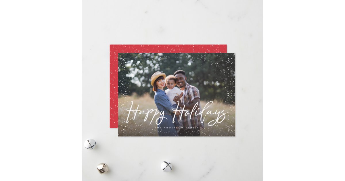 Happy Holidays Script Snow Photo Christmas Holiday Card | Zazzle