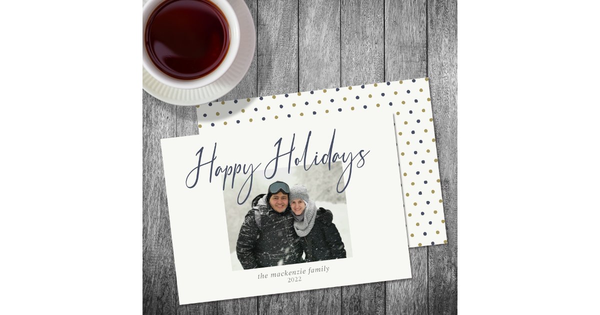 Happy Holidays Simple Photo Navy Sage Holiday Card | Zazzle