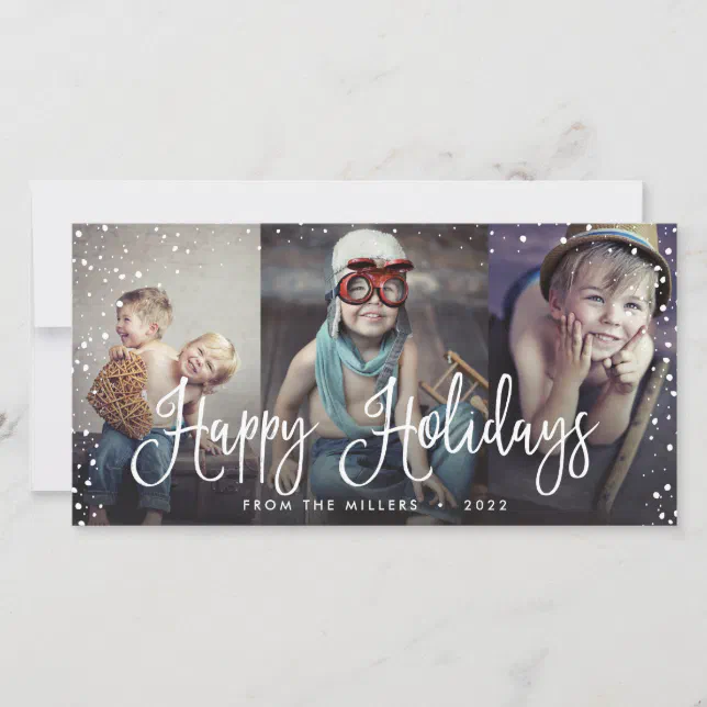 Happy Holidays Snow Seamless 3-Photo Holiday Card | Zazzle