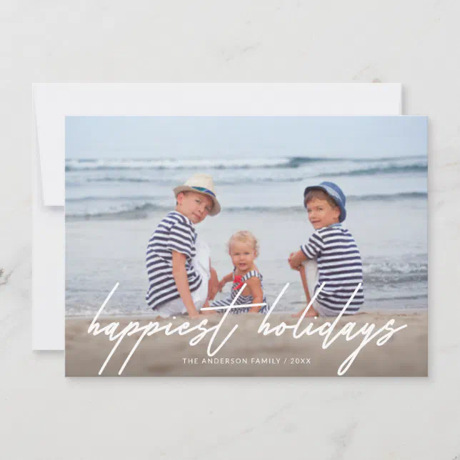 Happy Holidays Trendy Handwritten Script Photo Holiday Card | Zazzle