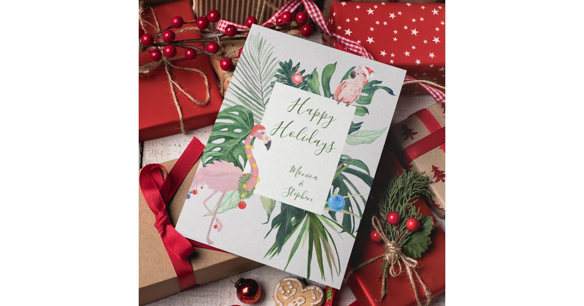 Happy Holidays Tropical Flamingo Postcard | Zazzle