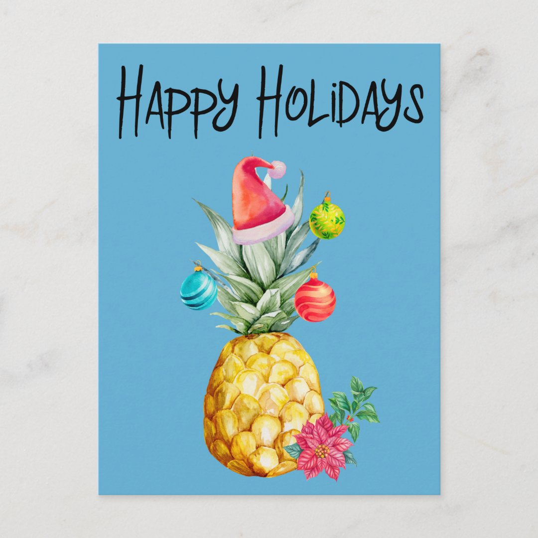 Happy Holidays Tropical Pineapple Christmas Postcard | Zazzle