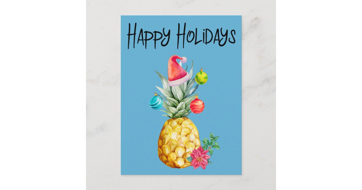 Happy Holidays Tropical Pineapple Christmas Postcard | Zazzle