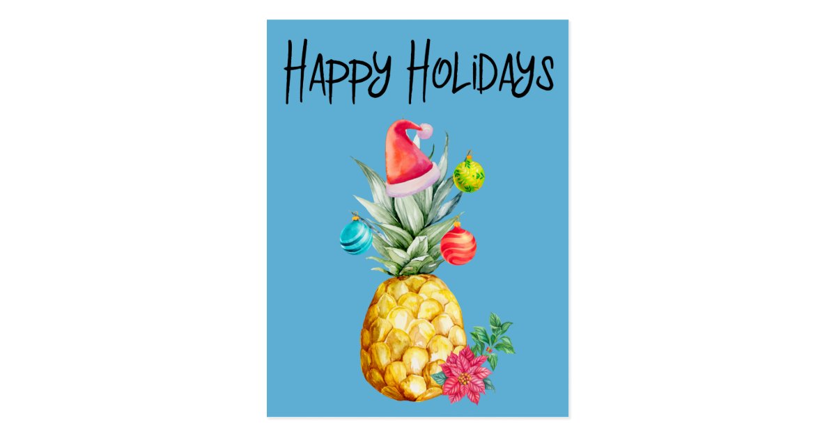 Happy Holidays Tropical Pineapple Christmas Postcard | Zazzle.com