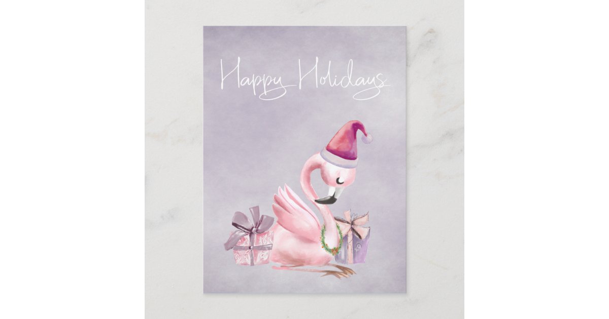 Happy Holidays Tropical Pretty Flamingo Pink Postcard | Zazzle
