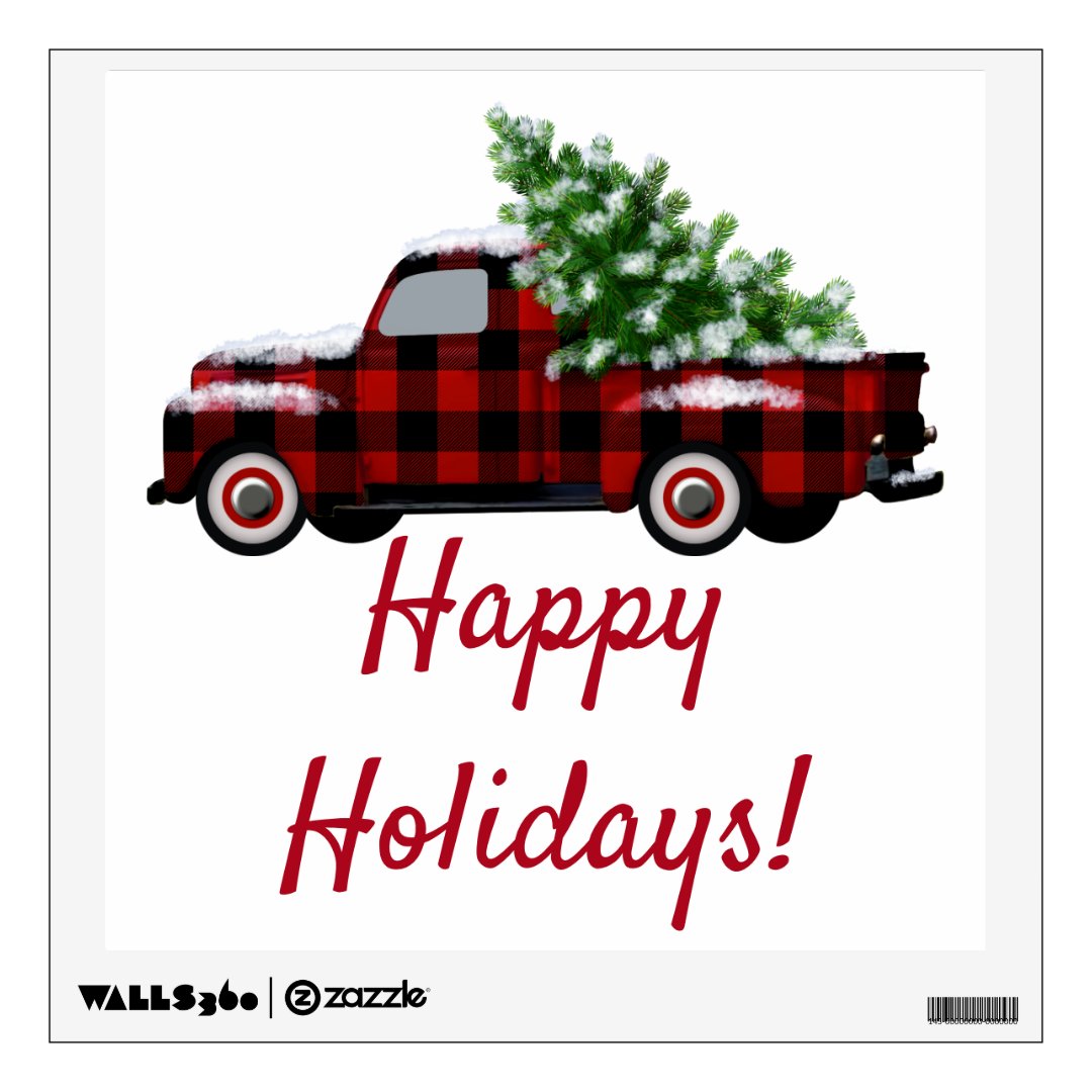 Happy Holidays! Vintage Truck and Pine Tree Wall Decal | Zazzle