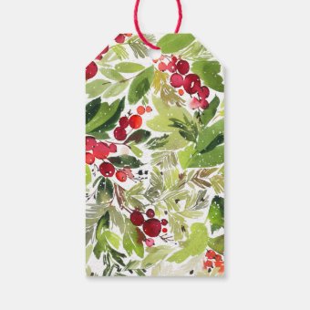 Happy holidays watercolor foliage floral gift tags | Zazzle