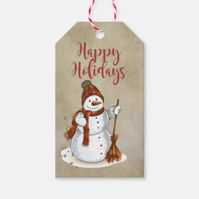 Happy Holidays Whimsical Snowman Gift Tags | Zazzle