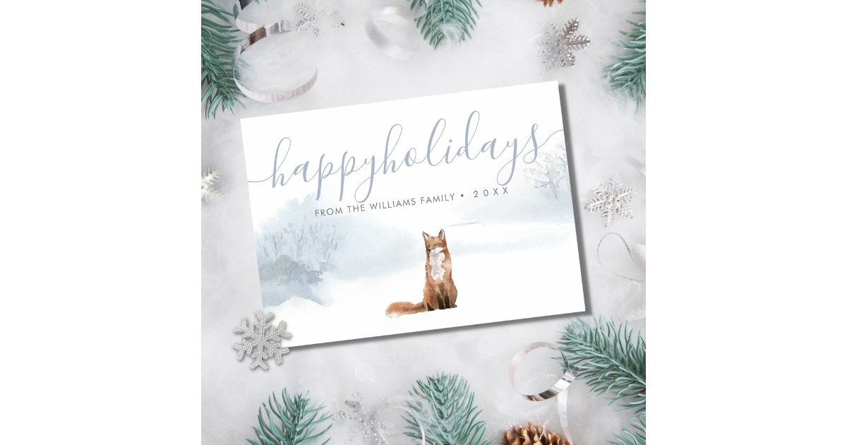 Happy Holidays Winter Woodland Scene Fox Holiday Card | Zazzle