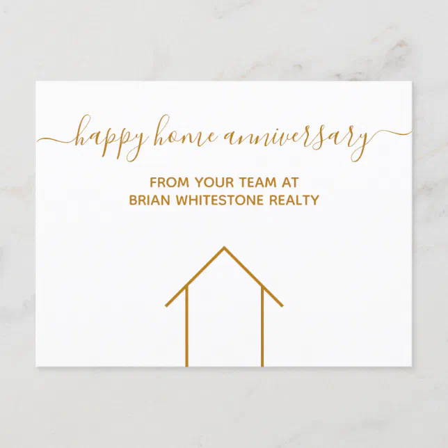 Happy Home Anniversary Gold Real Estate Company Postcard | Zazzle
