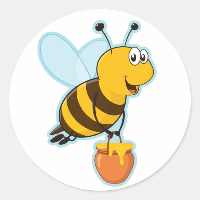 Happy Honey Bee & Honey Pot Classic Round Sticker | Zazzle