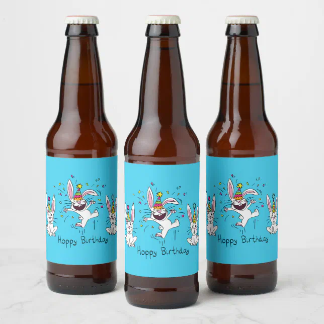Happy Hoppy Birthday Bunny Rabbits Beer Labels | Zazzle