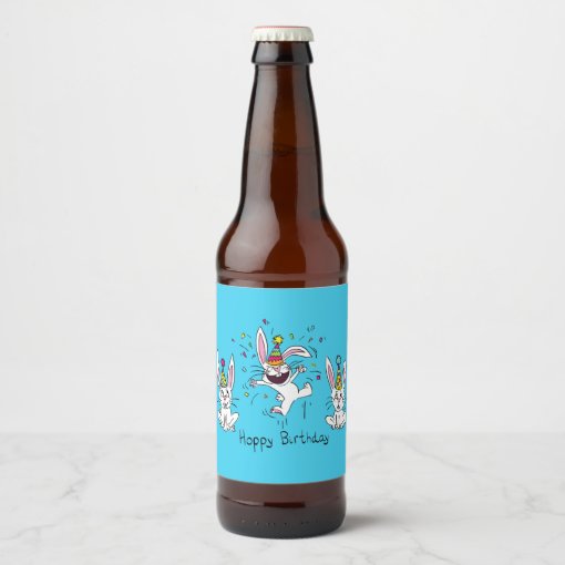 Happy Hoppy Birthday Bunny Rabbits Beer Labels | Zazzle