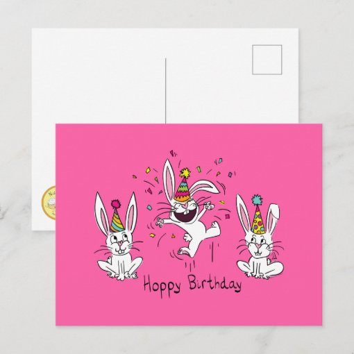 Happy Hoppy Birthday Bunny Rabbits Postcard | Zazzle