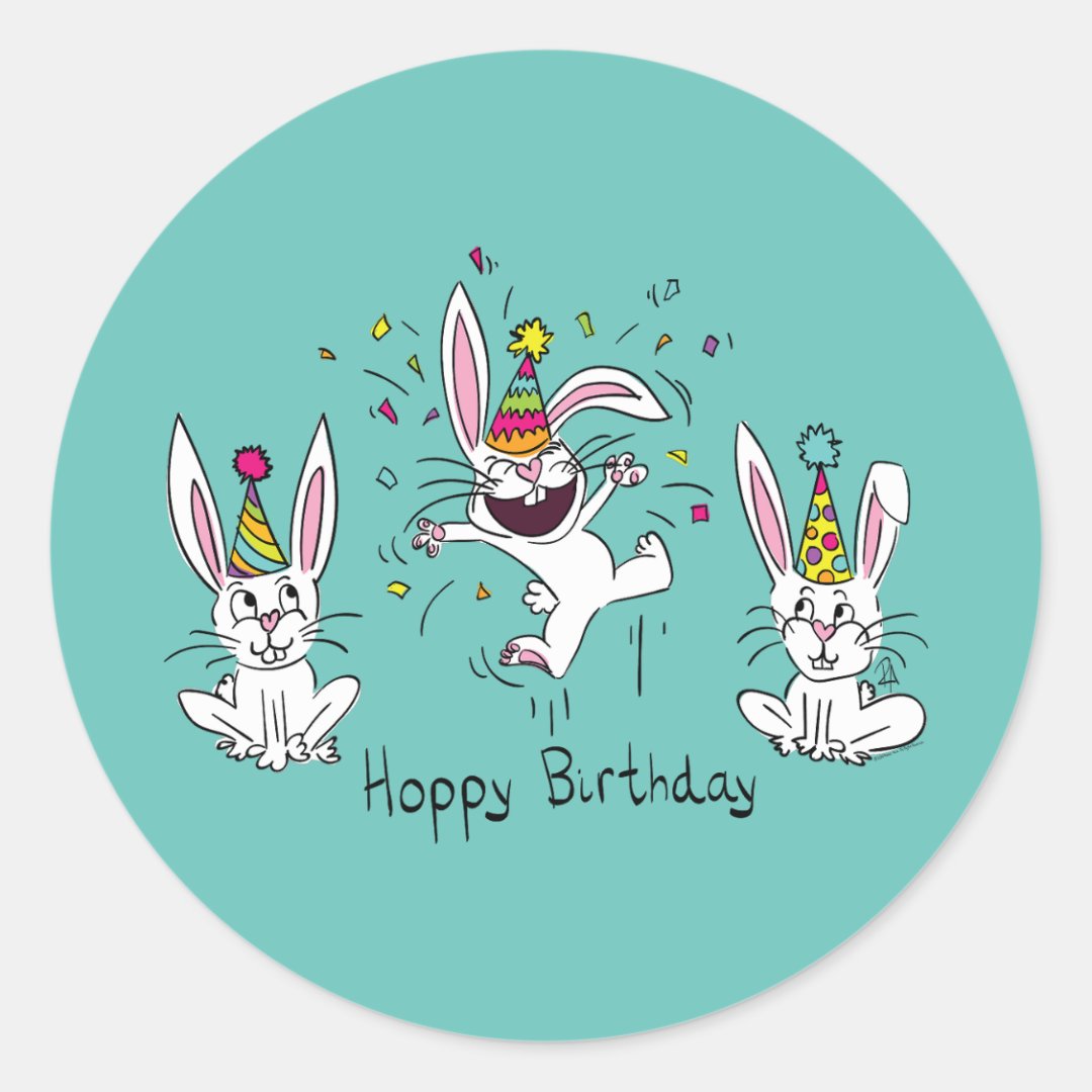 Happy Hoppy Birthday Bunny Rabbits Stickers | Zazzle