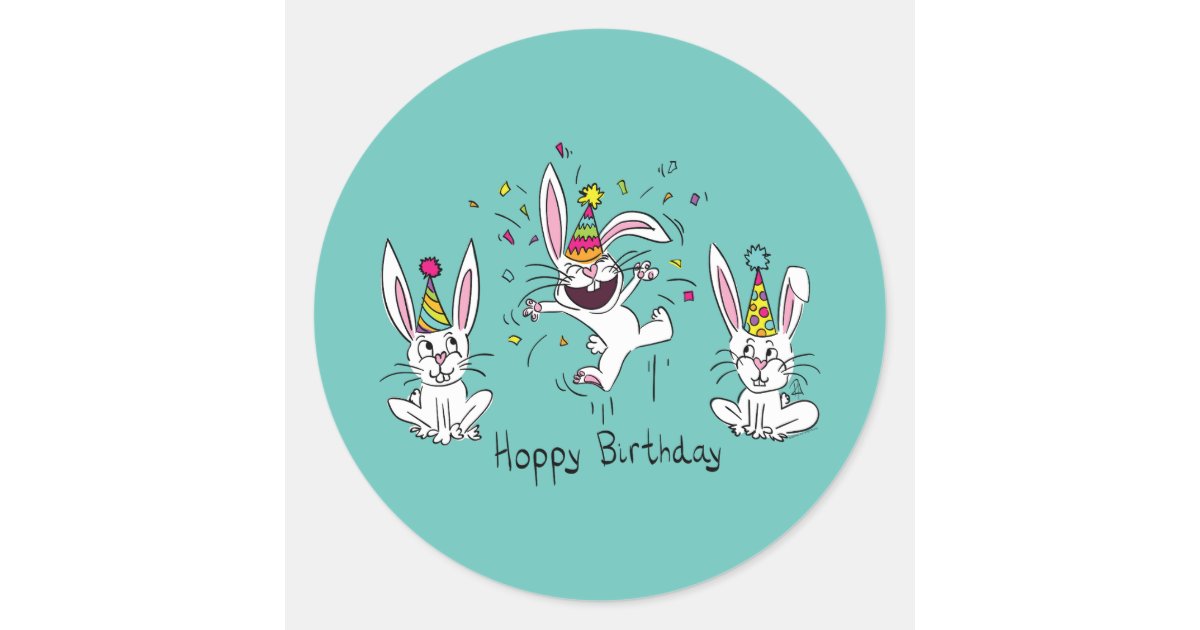 Happy Hoppy Birthday Bunny Rabbits Stickers | Zazzle