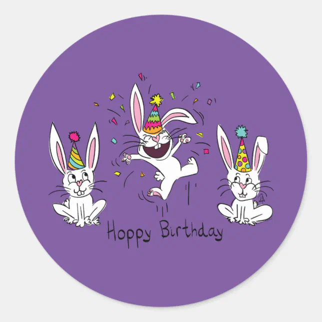 Happy Hoppy Birthday Bunny Rabbits Stickers | Zazzle