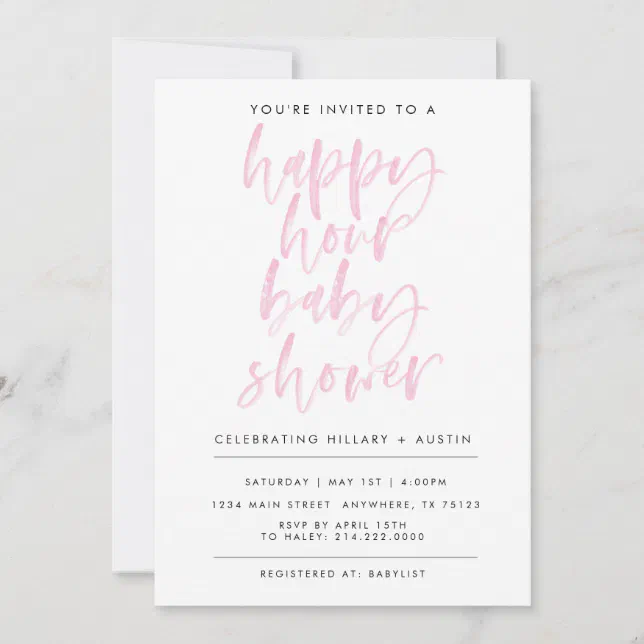 HAPPY HOUR BABY SHOWER- PINK INVITATION | Zazzle